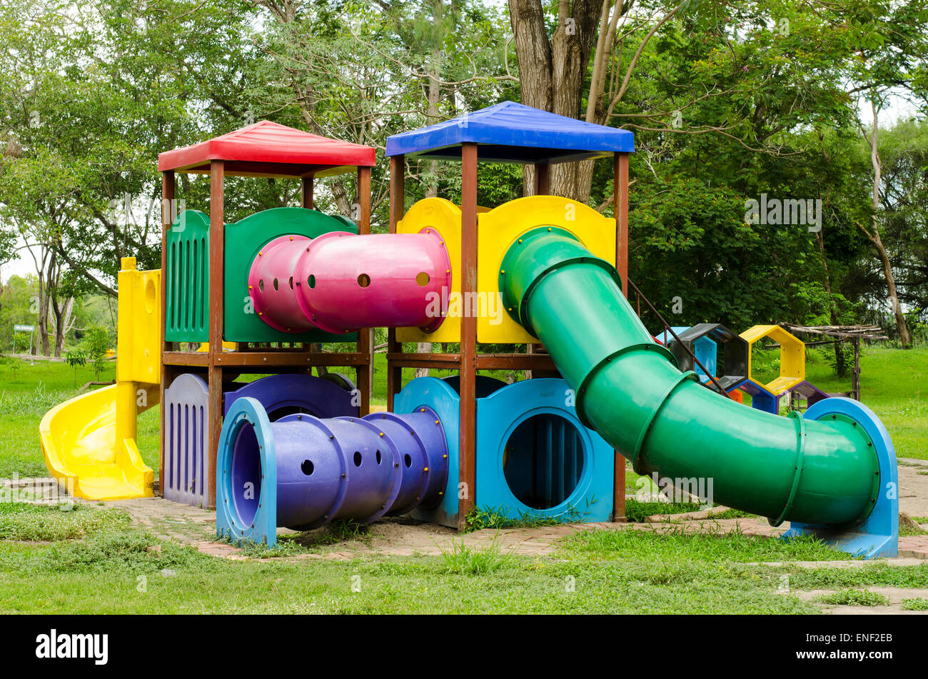 children Stairs Slides equipment in playground Stock Photo - Alamy