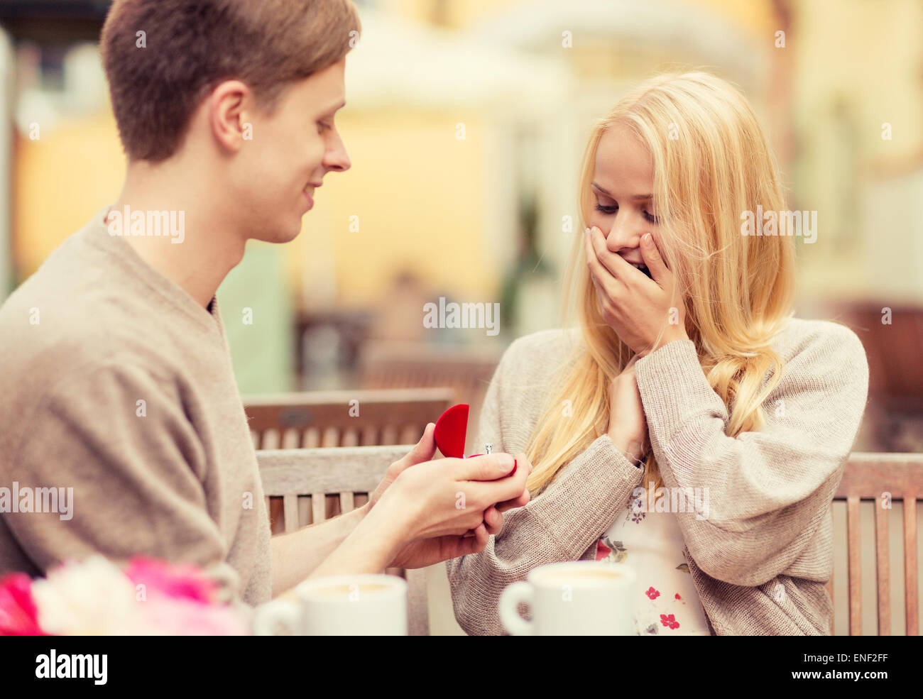 romantic man proposing to beautiful woman Stock Photo - Alamy