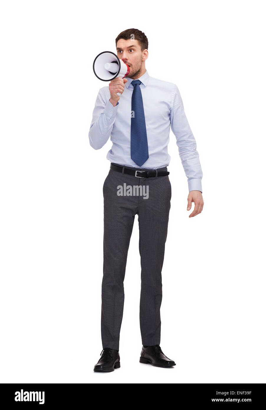 angry businessman with megaphone Stock Photo - Alamy