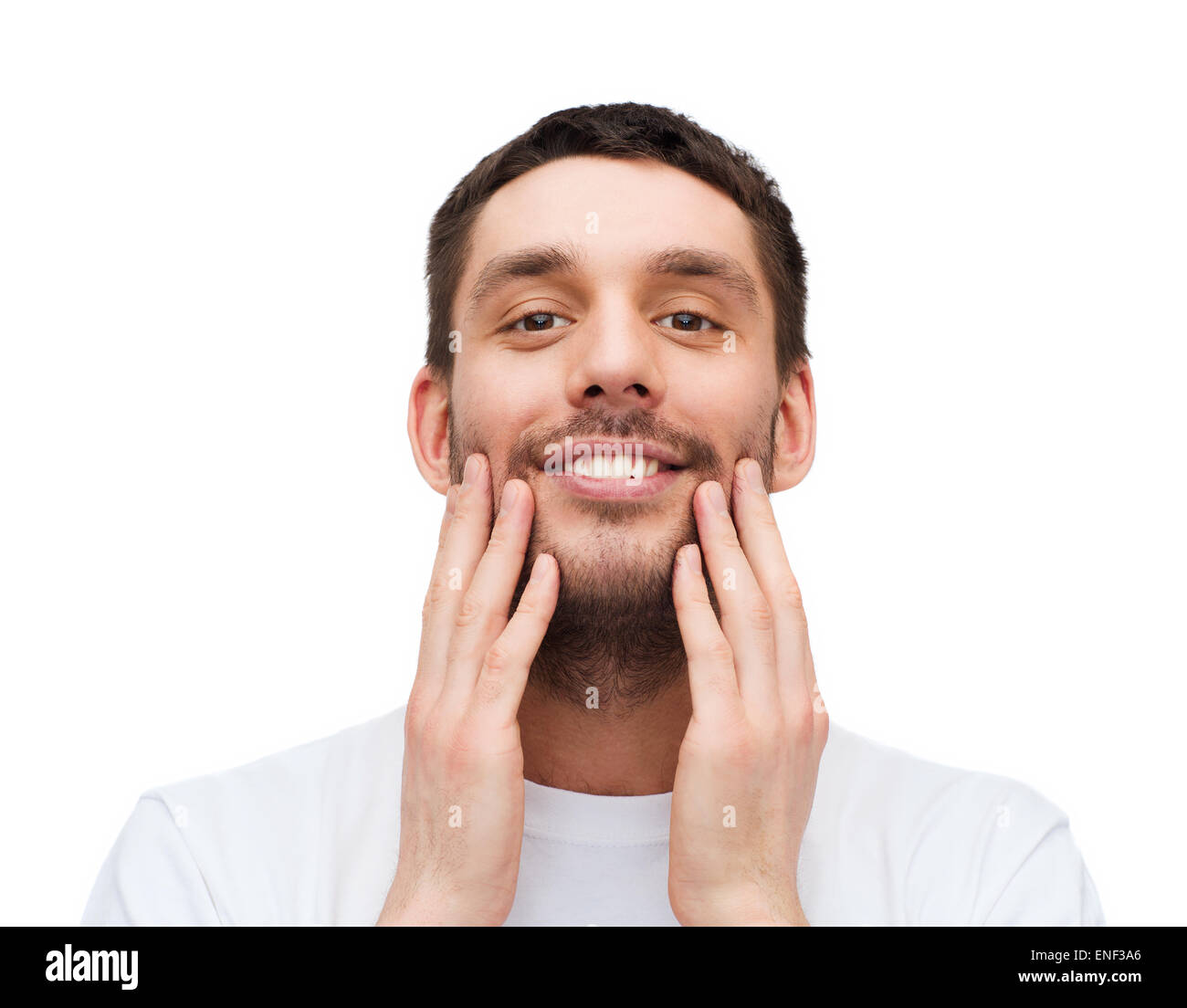 beautiful smiling man touching his face Stock Photo - Alamy