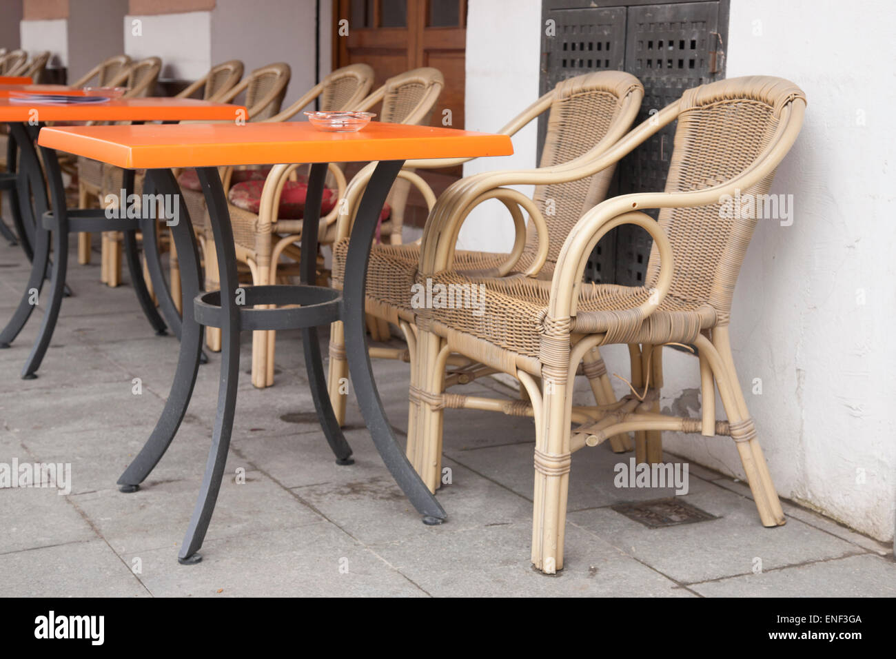 Orange Cafe Terrace Table and Chairs Stock Photo - Alamy