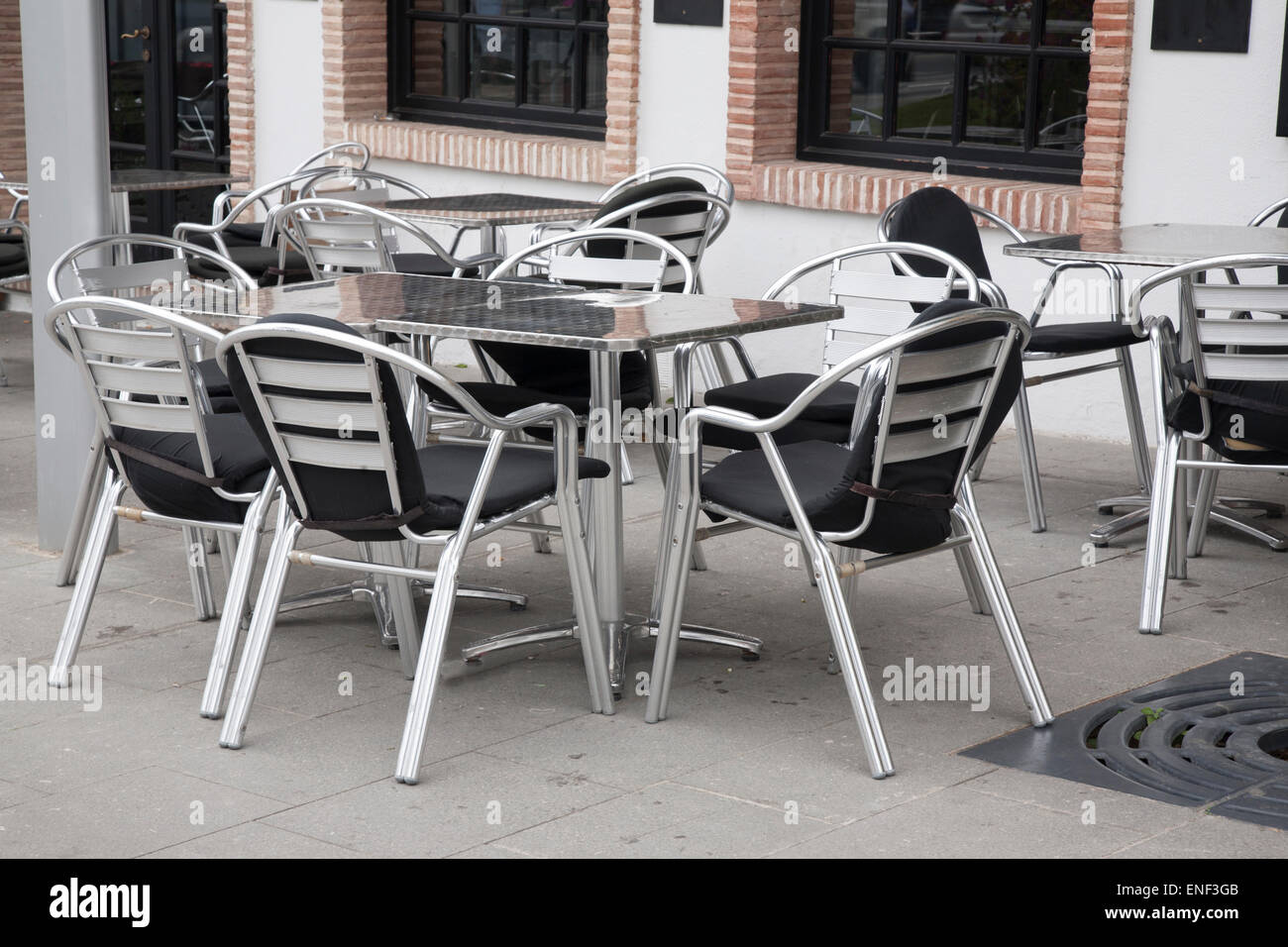 Black and Silver Cafe Terrace Table and Chairs Stock Photo - Alamy