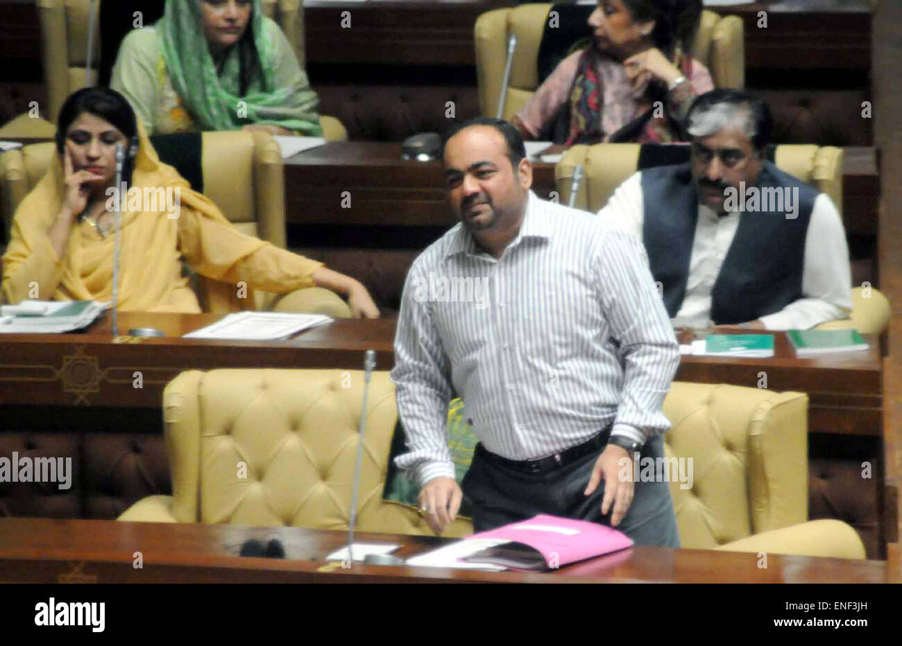 MQM members of Sindh Assembly Khuwaja Izhar expressing his views during ...