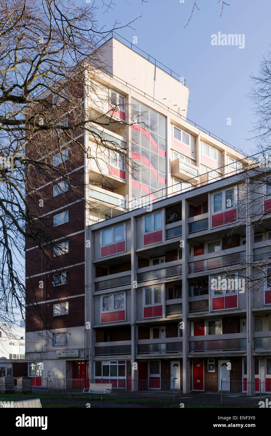 Modern multi-storey slab block of council flats in Bristol, UK, built ...