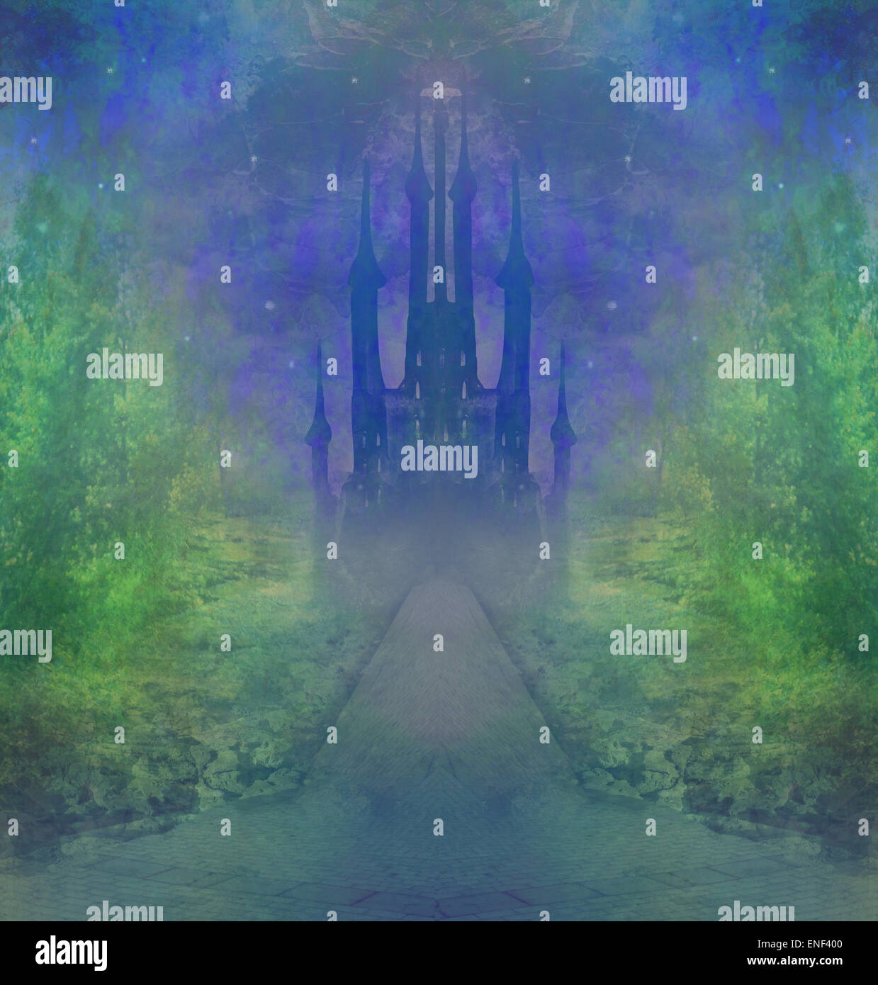 abstract landscape with old castle Stock Photo - Alamy