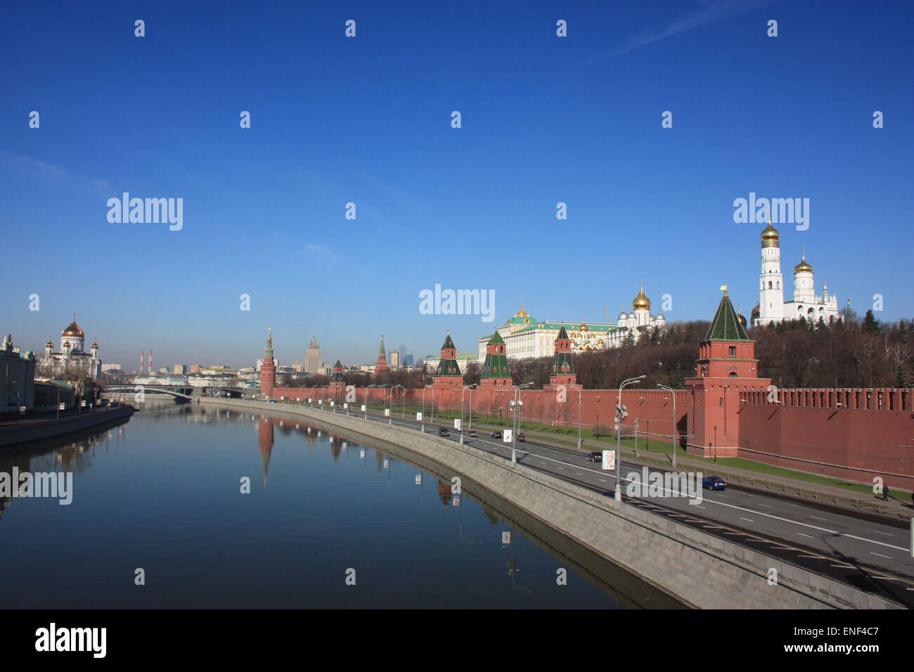 Russia, Moscow. Panorama of the Moscow Kremlin and river Moscow Stock ...