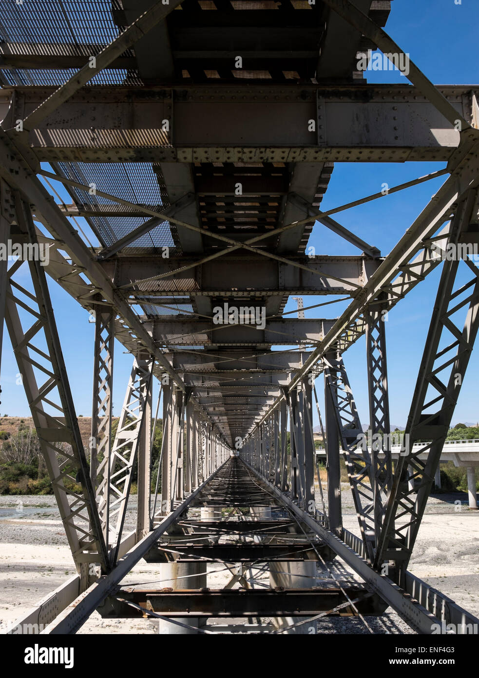 The Awatere river bridge, double decker with rail and car lanes above ...