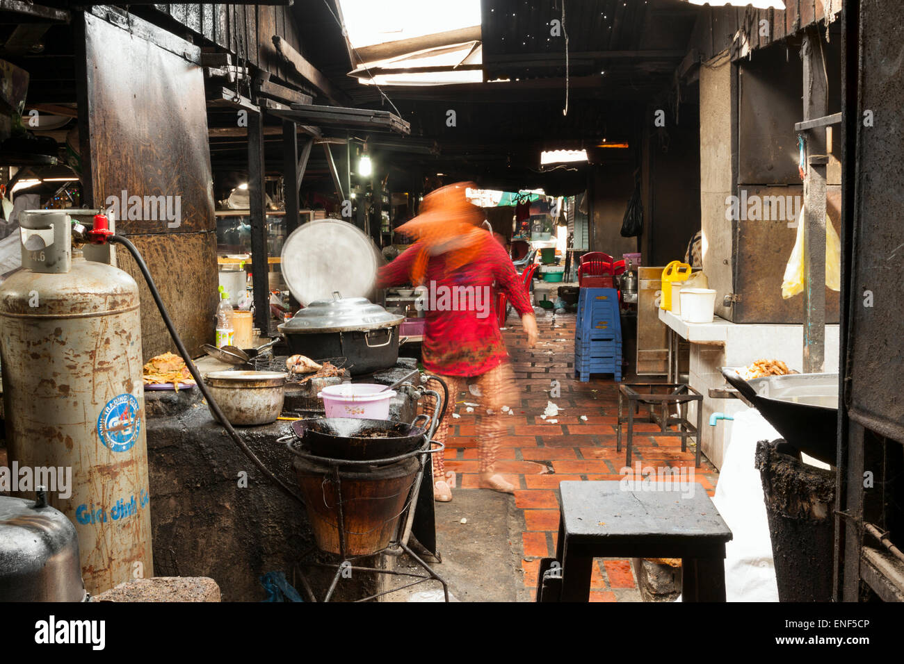 A typical kitchen - restaurant at Central market in Phnom Penh ...