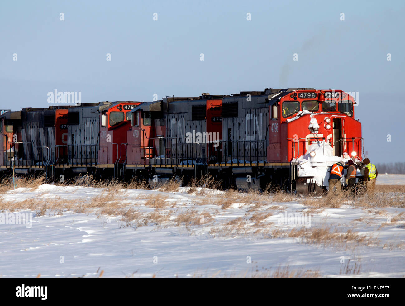 Men working on Train in Saskatchewan Canada in Winter Stock Photo - Alamy