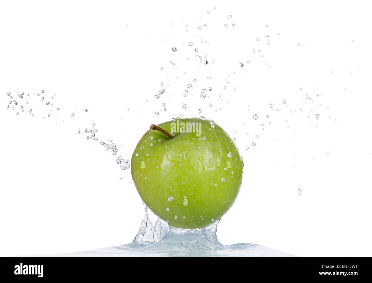 Fresh green apple in water splash isolated on white backround Stock ...