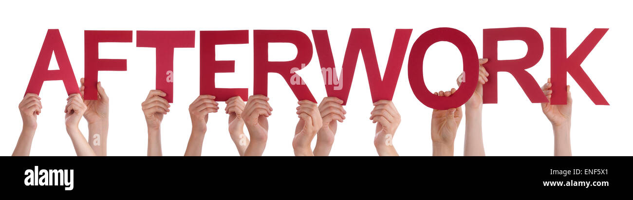 People Hands Holding Red Straight Word Afterwork Stock Photo - Alamy