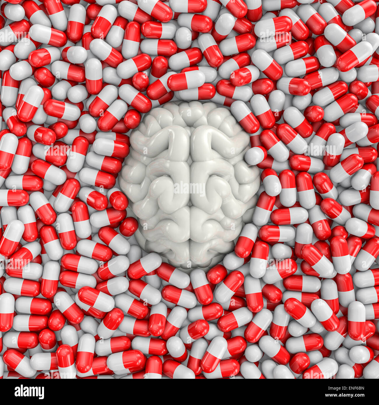 3D render of brain surrounded by medical capsules Stock Photo - Alamy