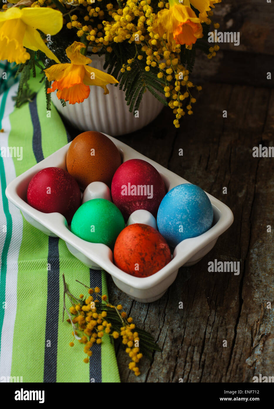 Easter time, spring flowers, easter eggs and easter bunny Stock Photo ...