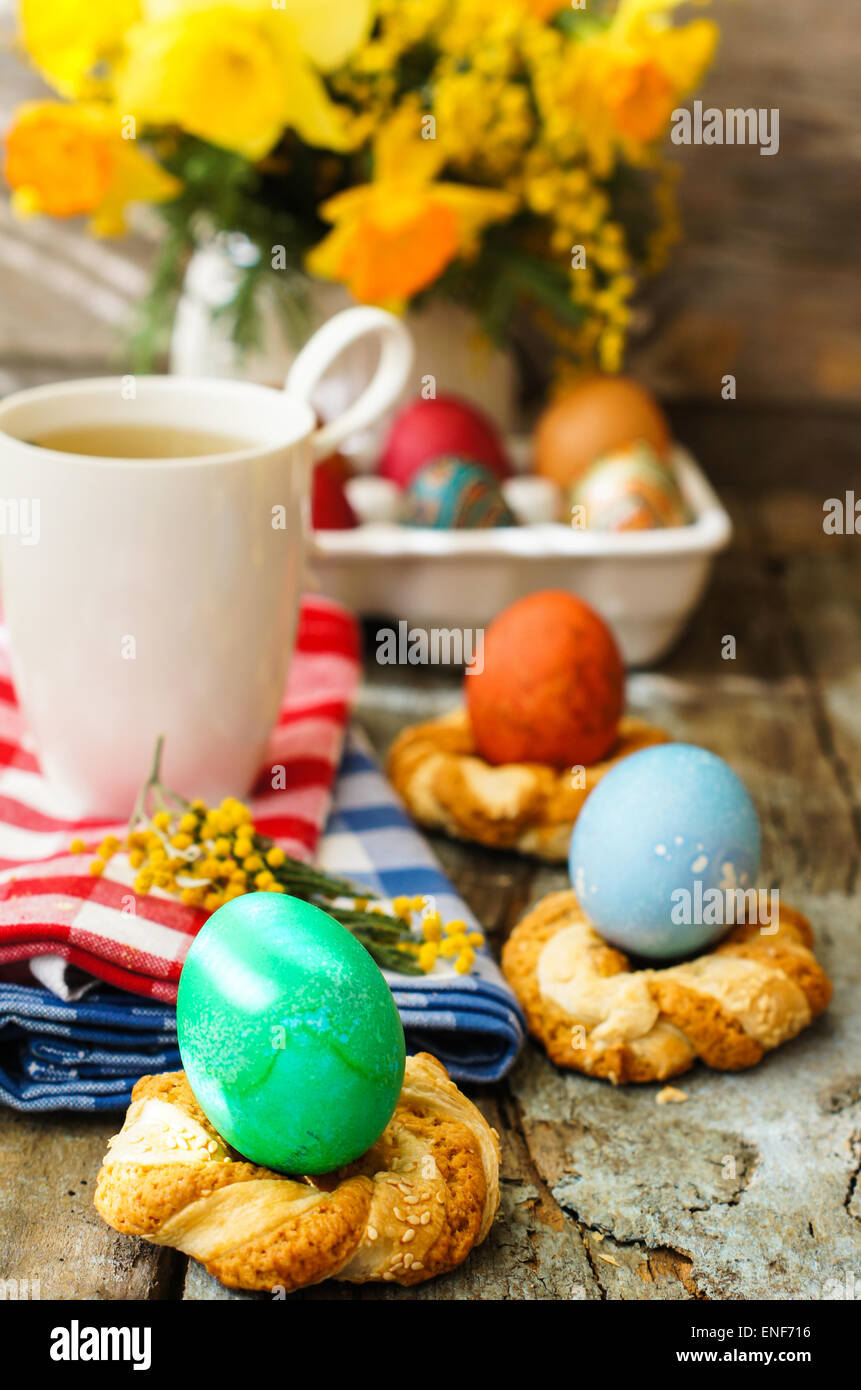 Easter time, spring flowers, easter eggs and easter bunny Stock Photo ...