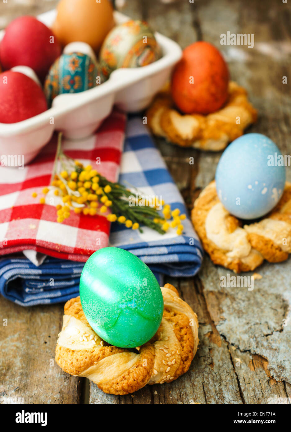 Easter time, spring flowers, easter eggs and easter bunny Stock Photo ...