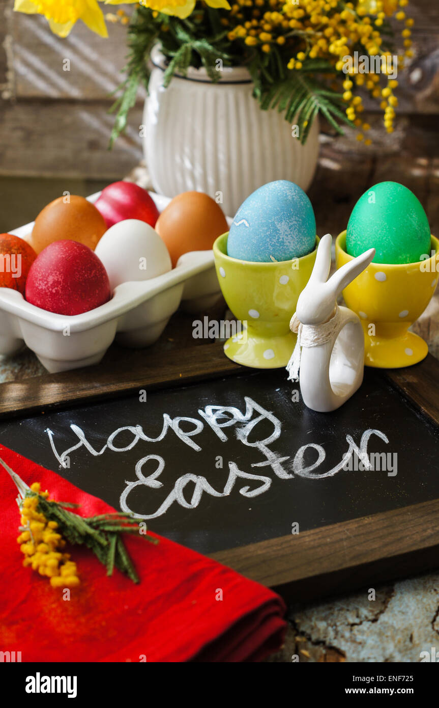 Easter time, spring flowers, easter eggs and easter bunny Stock Photo ...