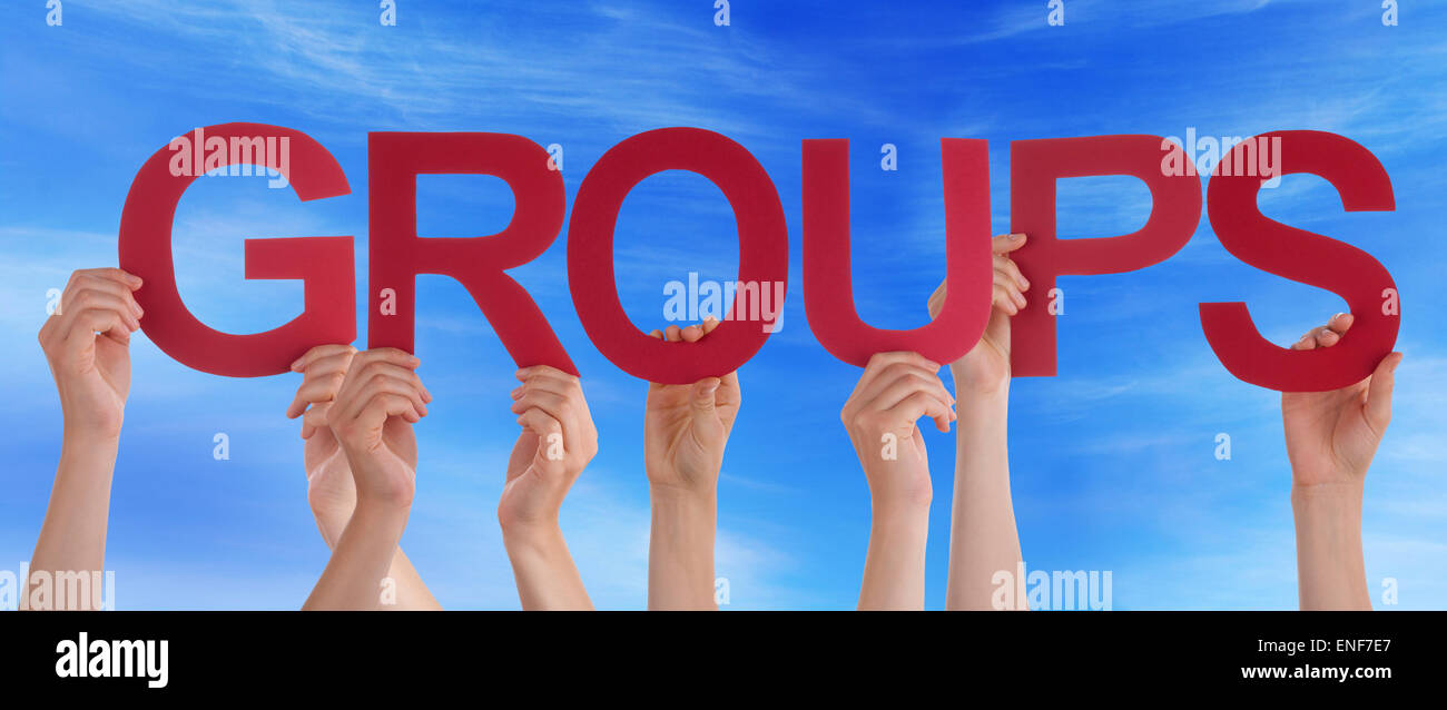 Hands Hold Red Straight Word Groups Blue Sky Stock Photo - Alamy