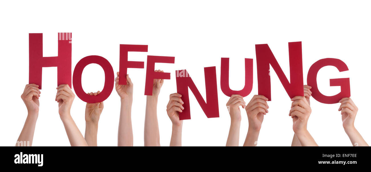 People Holding German Word Hoffnung Means Hope Stock Photo - Alamy