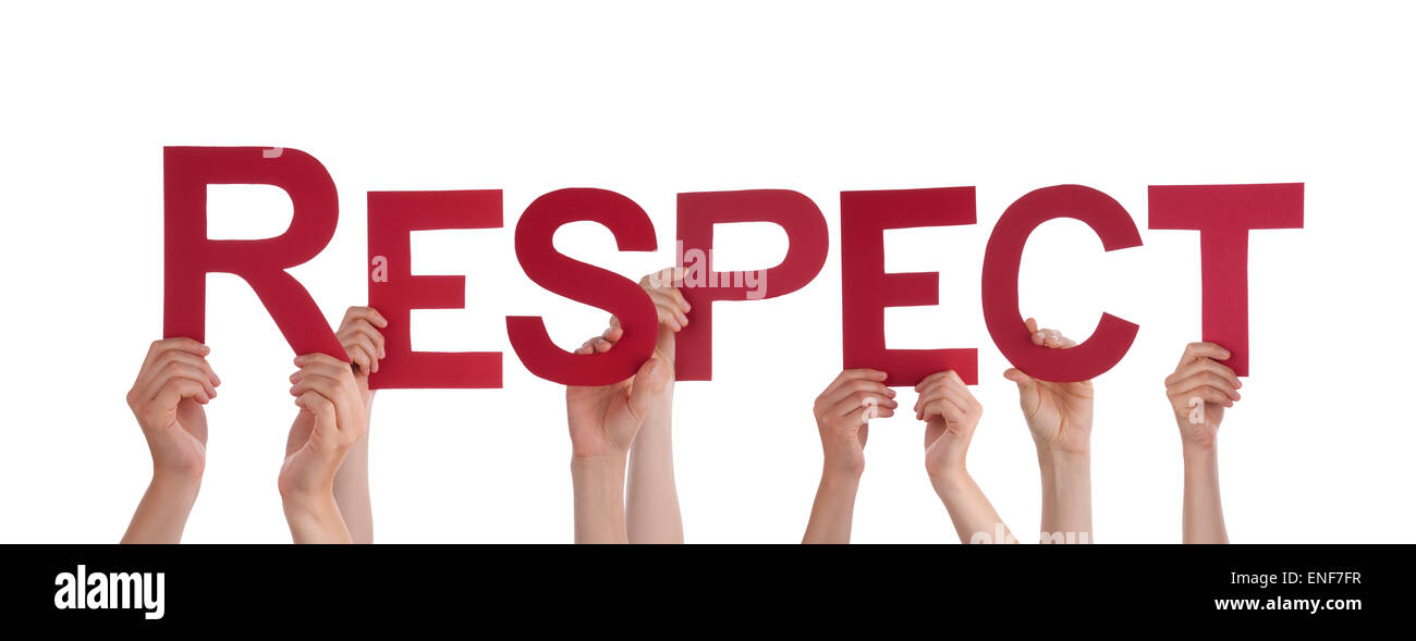 People Hands Holding Red Straight Word Respect Stock Photo - Alamy