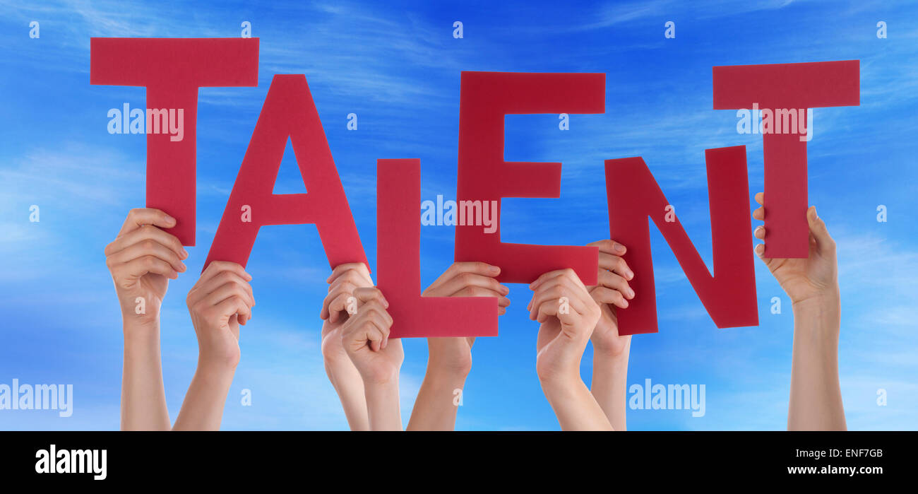 Many People Hands Holding Red Word Talent Blue Sky Stock Photo - Alamy