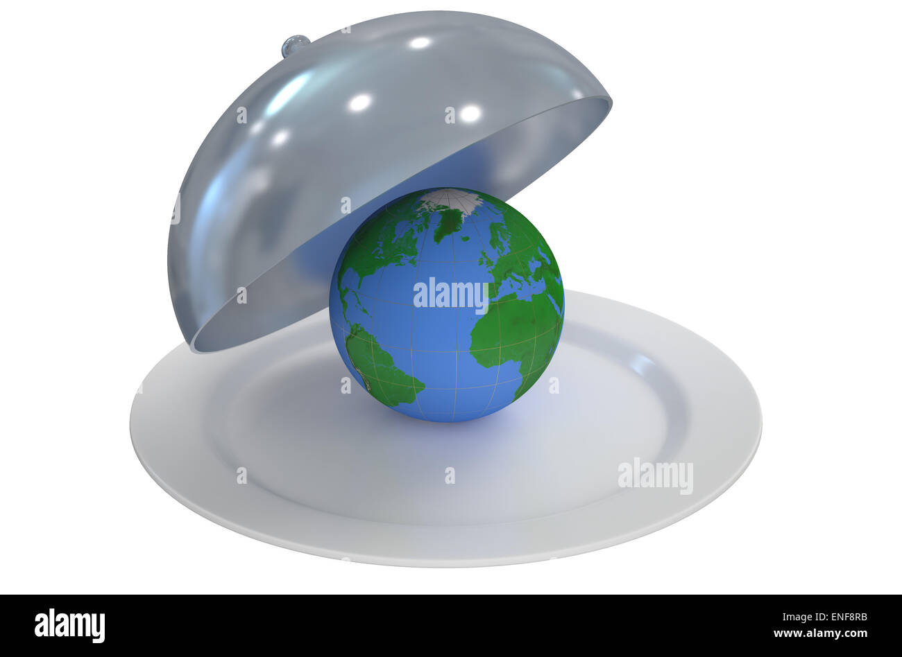 traveling concept, earth on platter isolated on white background Stock ...