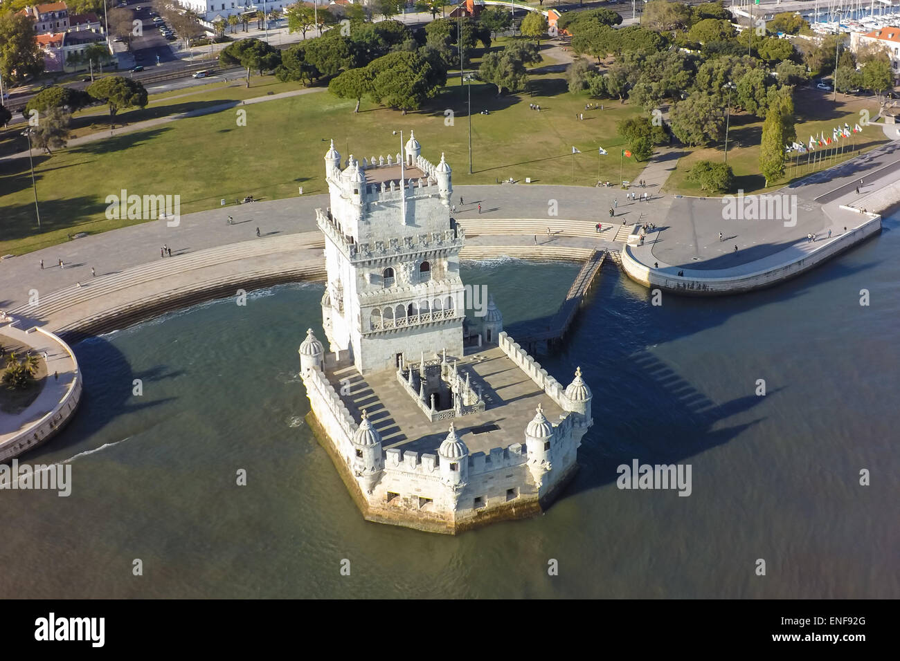 Aerial view of Belem tower - Torre de Belem in Lisbon, Portugal Stock ...