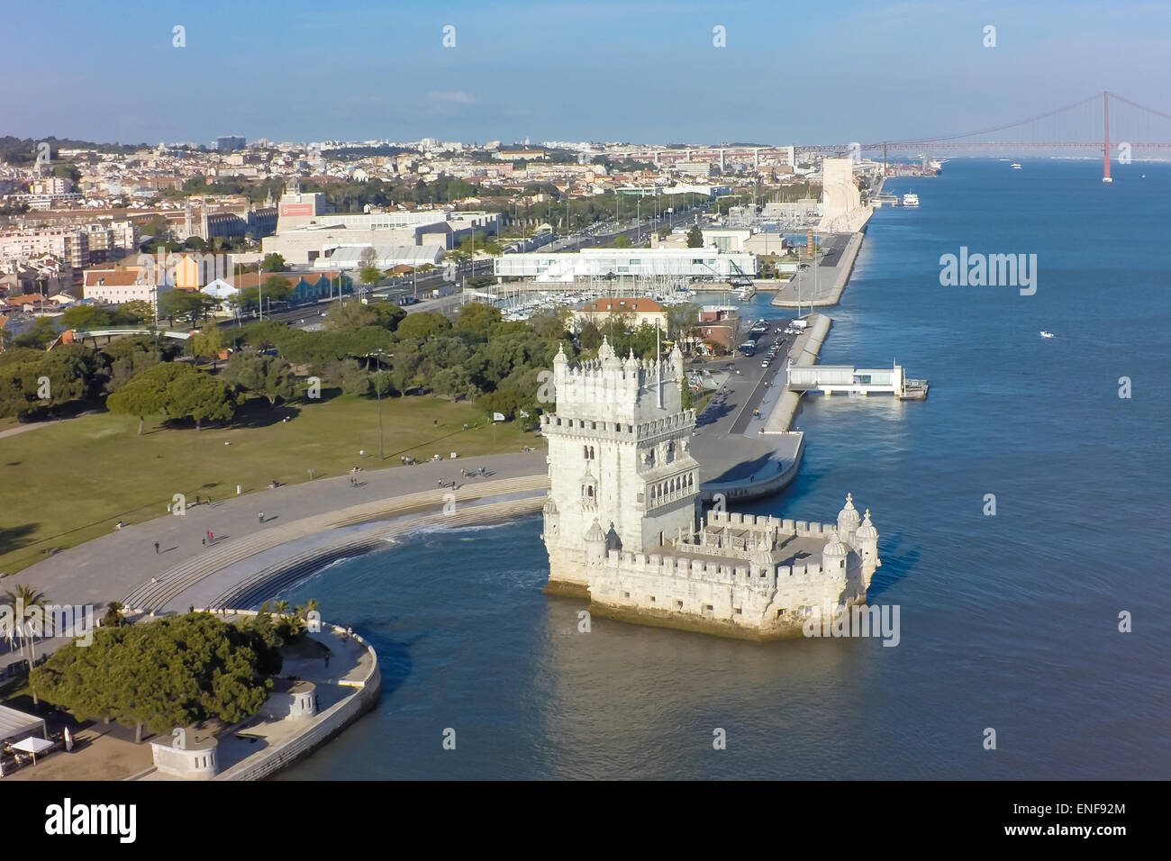 Aerial view of Belem tower - Torre de Belem in Lisbon, Portugal Stock ...