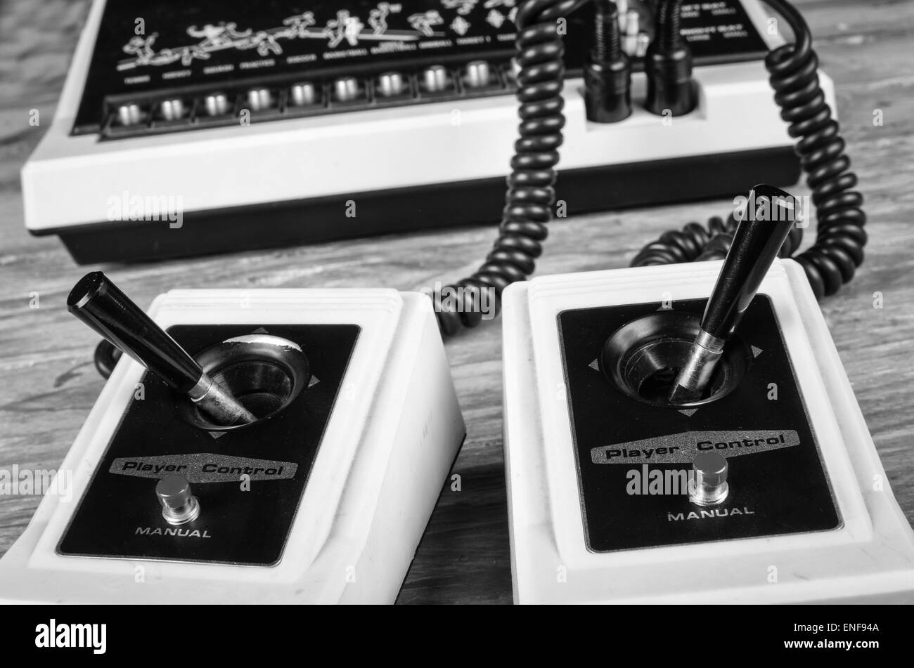 Old game console with very simple wired joysticks Stock Photo - Alamy