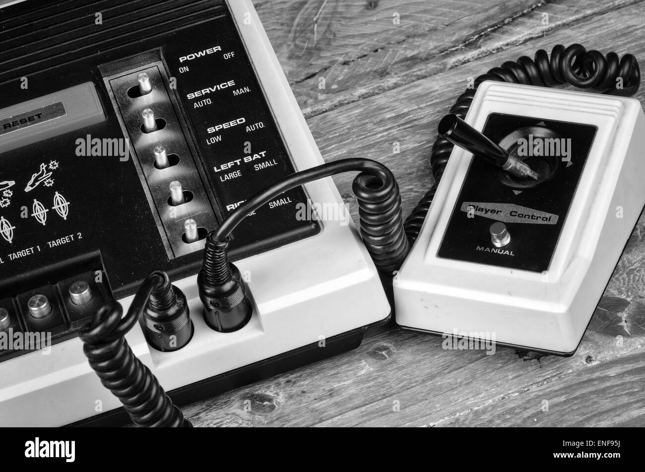 Old game console with very simple wired joysticks Stock Photo - Alamy
