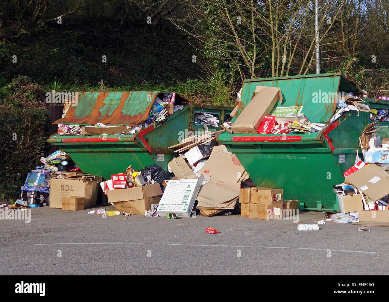 Overflowing recycling skips Stock Photo - Alamy Overflowing recycling skips Stock Photo - Alamy