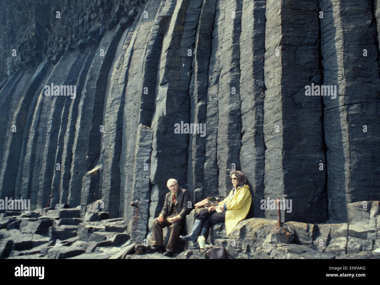 Basalt rock columns on the Isle of Staff, Scotland Circa 1970s Stock ...