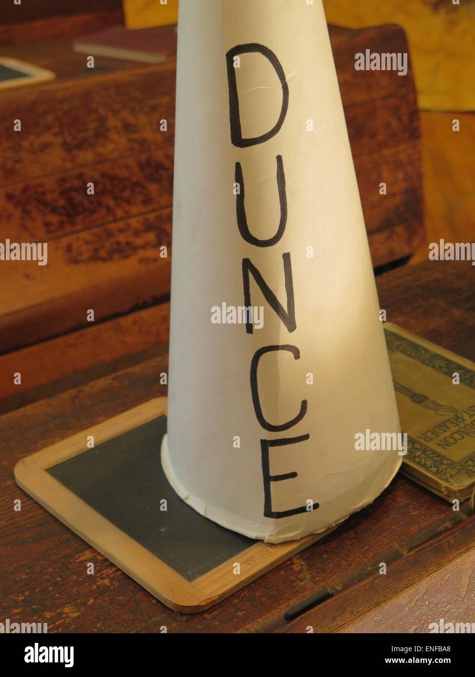 A dunce cap is part of a historic schoolroom display at the Bennington ...