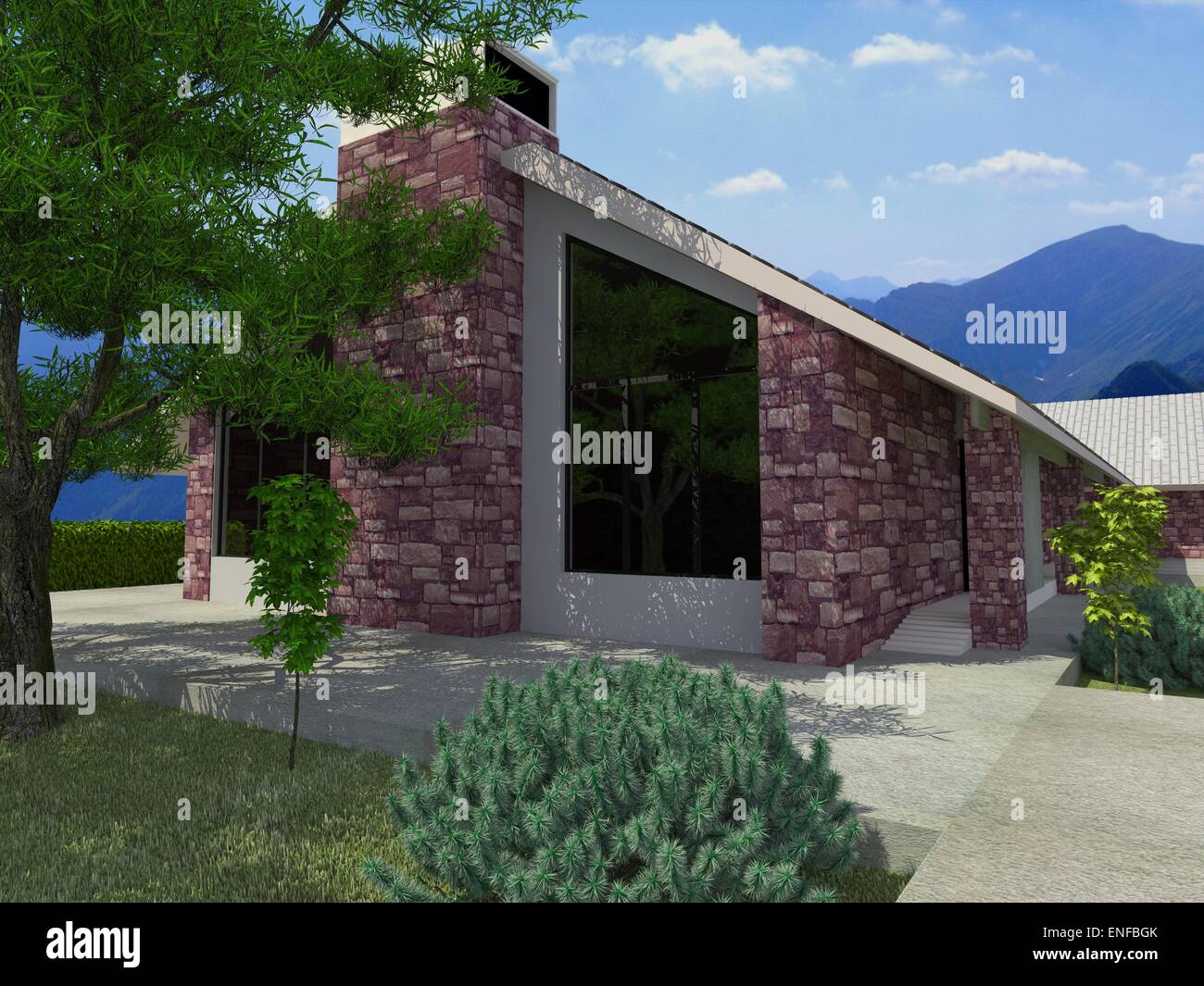 Three Dimensional Visualization Project Of The Home Exterior Stock