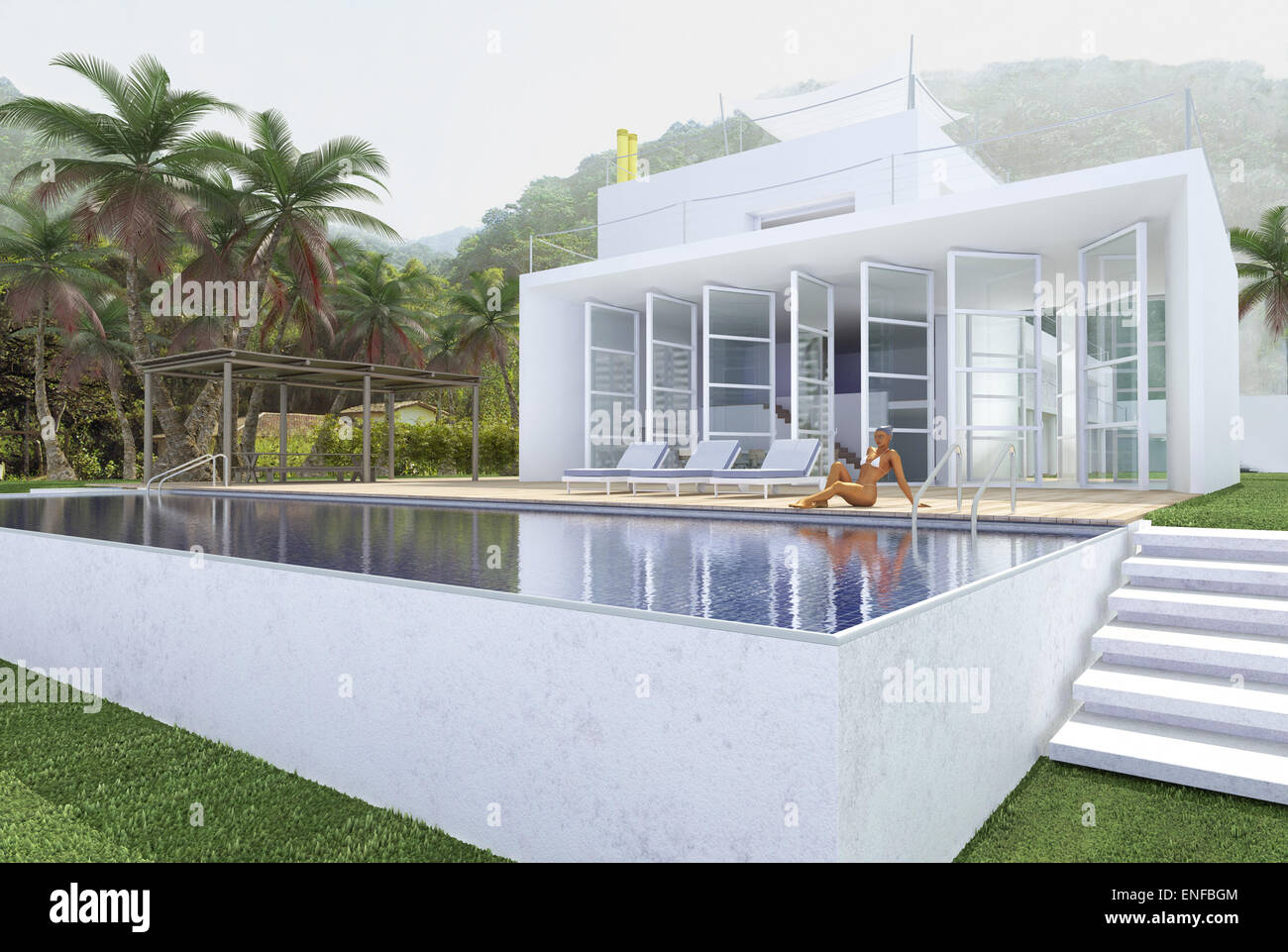 Three-dimensional visualization project of the home exterior Stock ...