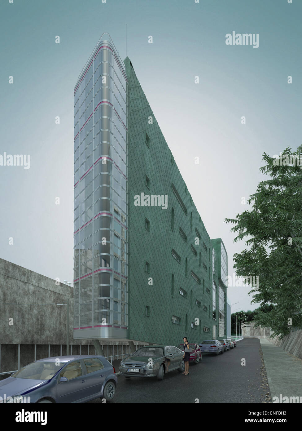 Three-dimensional visualization of the skyscraper building exterior ...