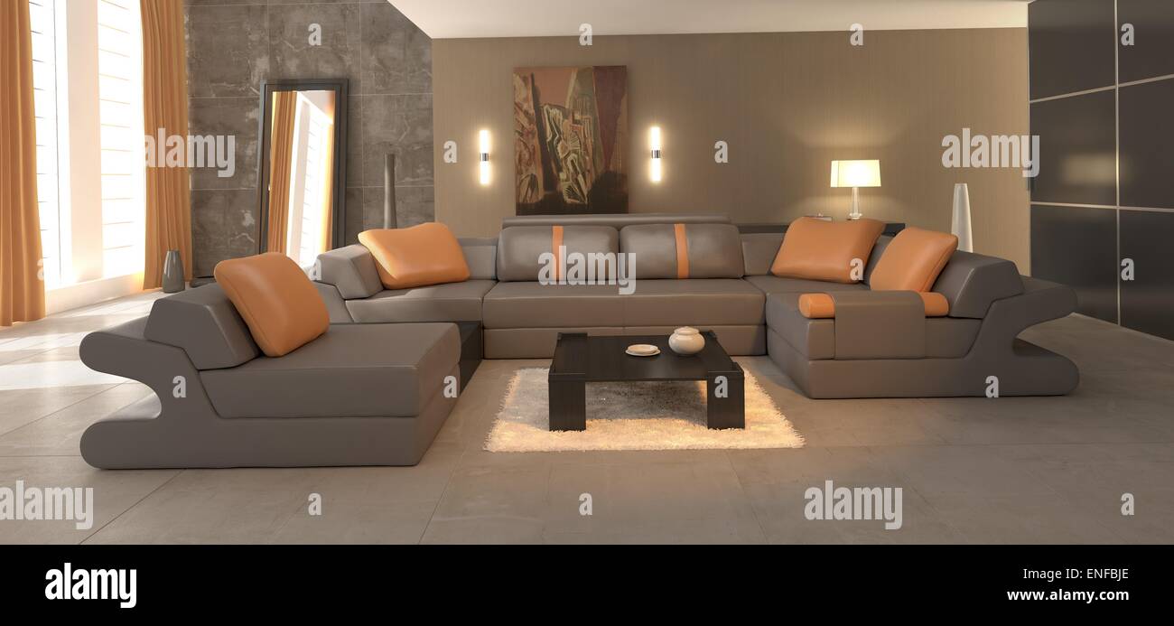 Three-dimensional visualization of the interior of the living room ...