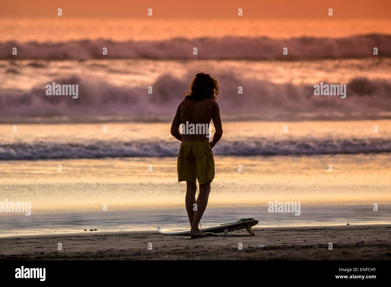 Surfer at sunset Stock Photo - Alamy