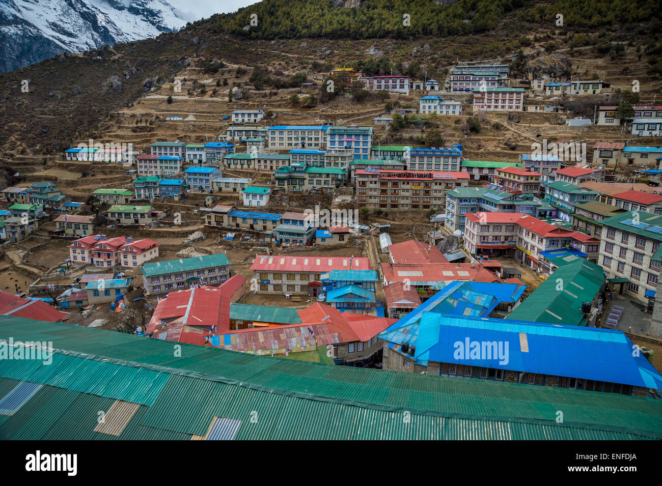 Namche Bazaar, Nepal - 16 March 2015: Aerial view of Namche Bazaar in ...