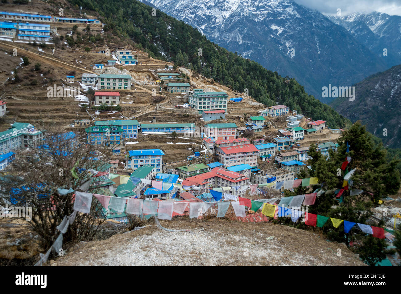 Namche Bazaar, Nepal - 16 March 2015: Aerial view of Namche Bazaar in ...