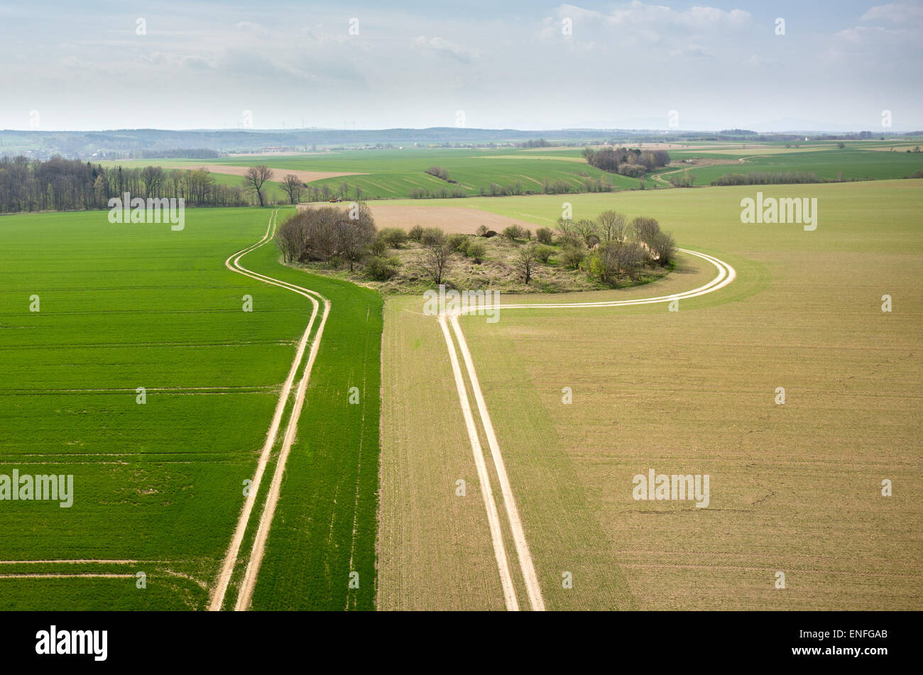 Aerial view of the large green field Stock Photo - Alamy