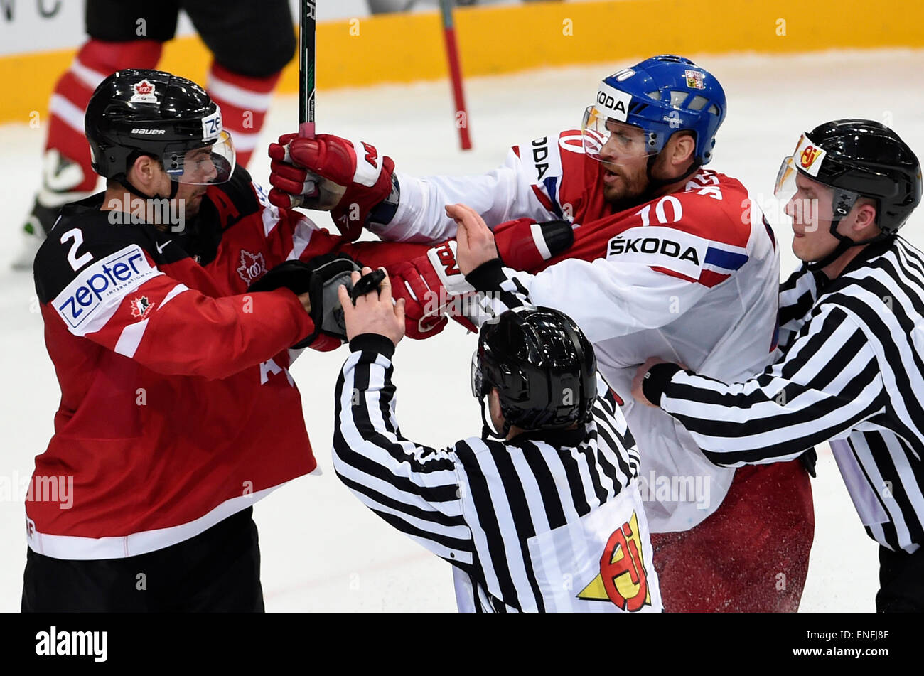 Dan Hamhuis of Canada, left, and Radek Smolenak of Czech Republic in ...