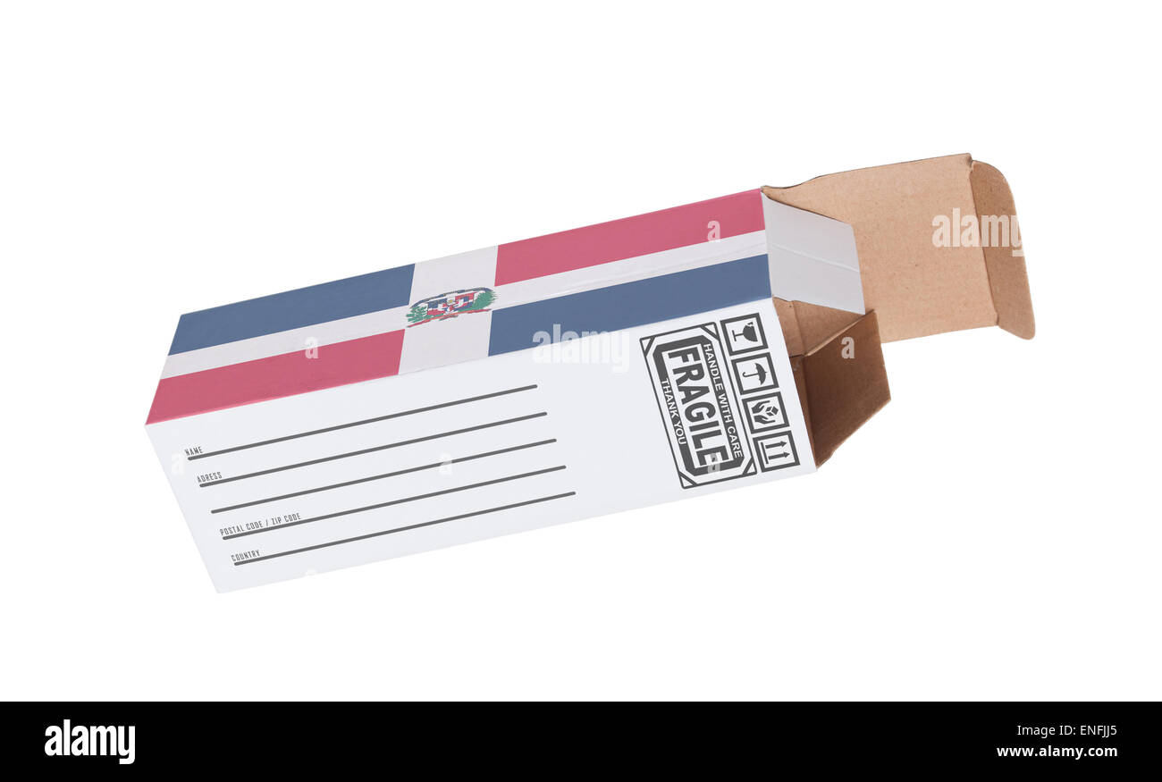 Concept of export, opened paper box - Product of Dominican Republic ...