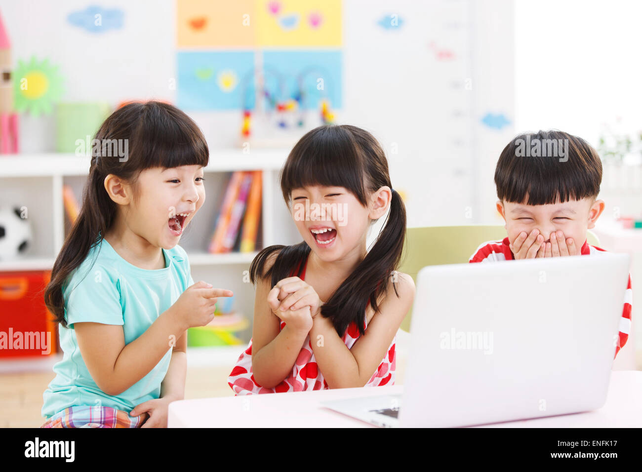 The children in the kindergarten in the use of computers Stock Photo ...