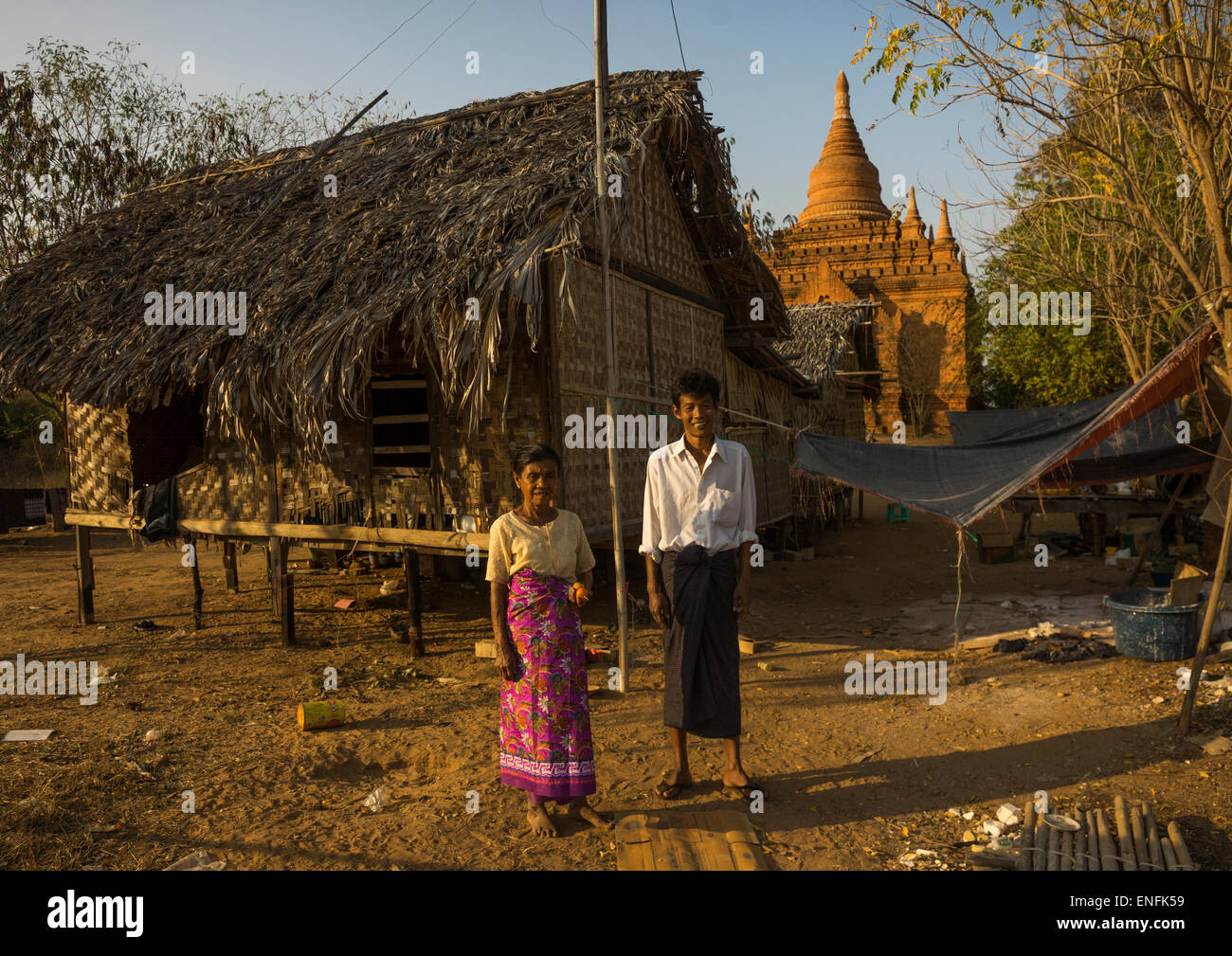 People Living In Front Of An Old Temple, Bagan, Myanmar Stock Photo - Alamy
