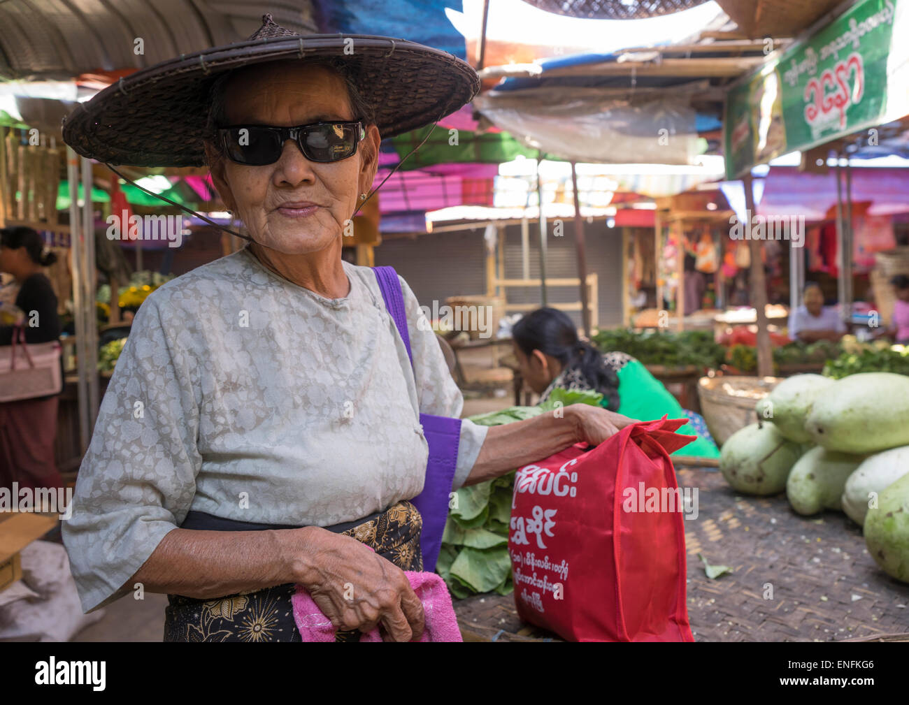 Old Woman In A Market, Thandwe, Myanmar Stock Photo - Alamy