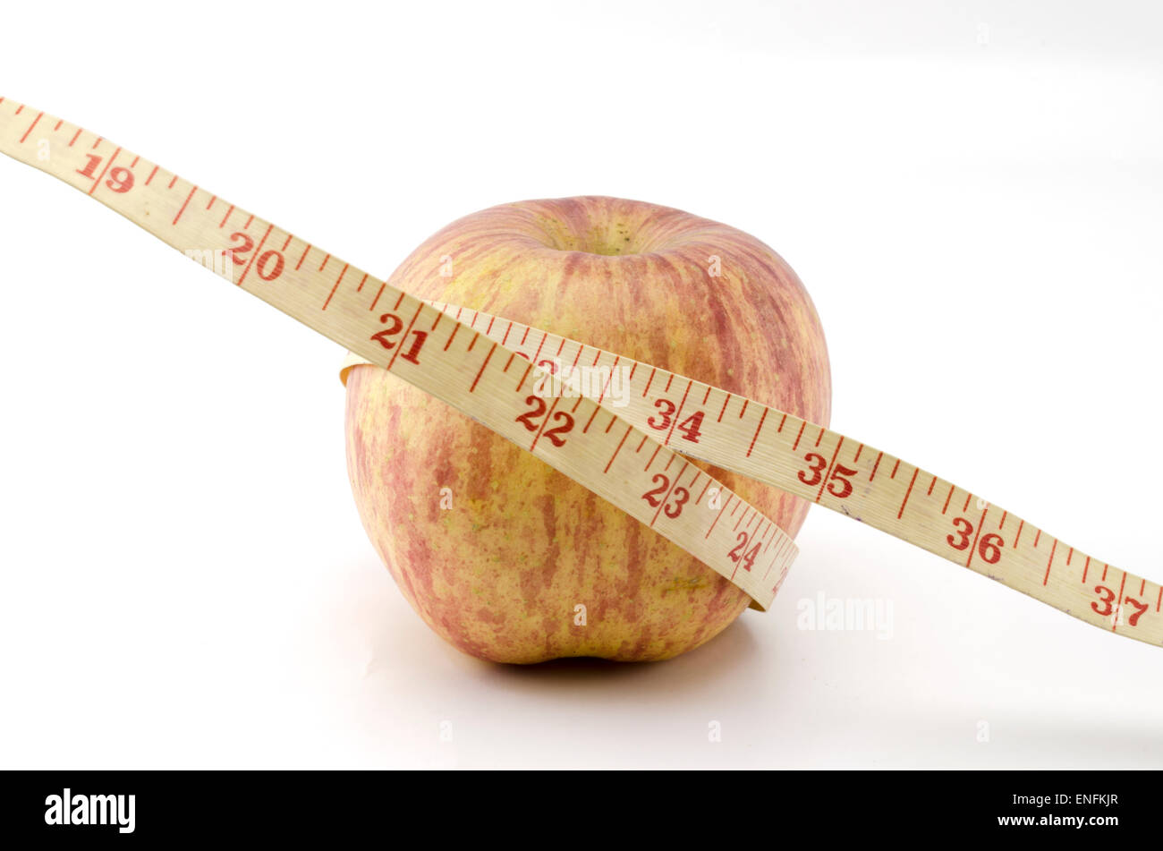 red apple with measuring tape isolated on white background Stock Photo ...