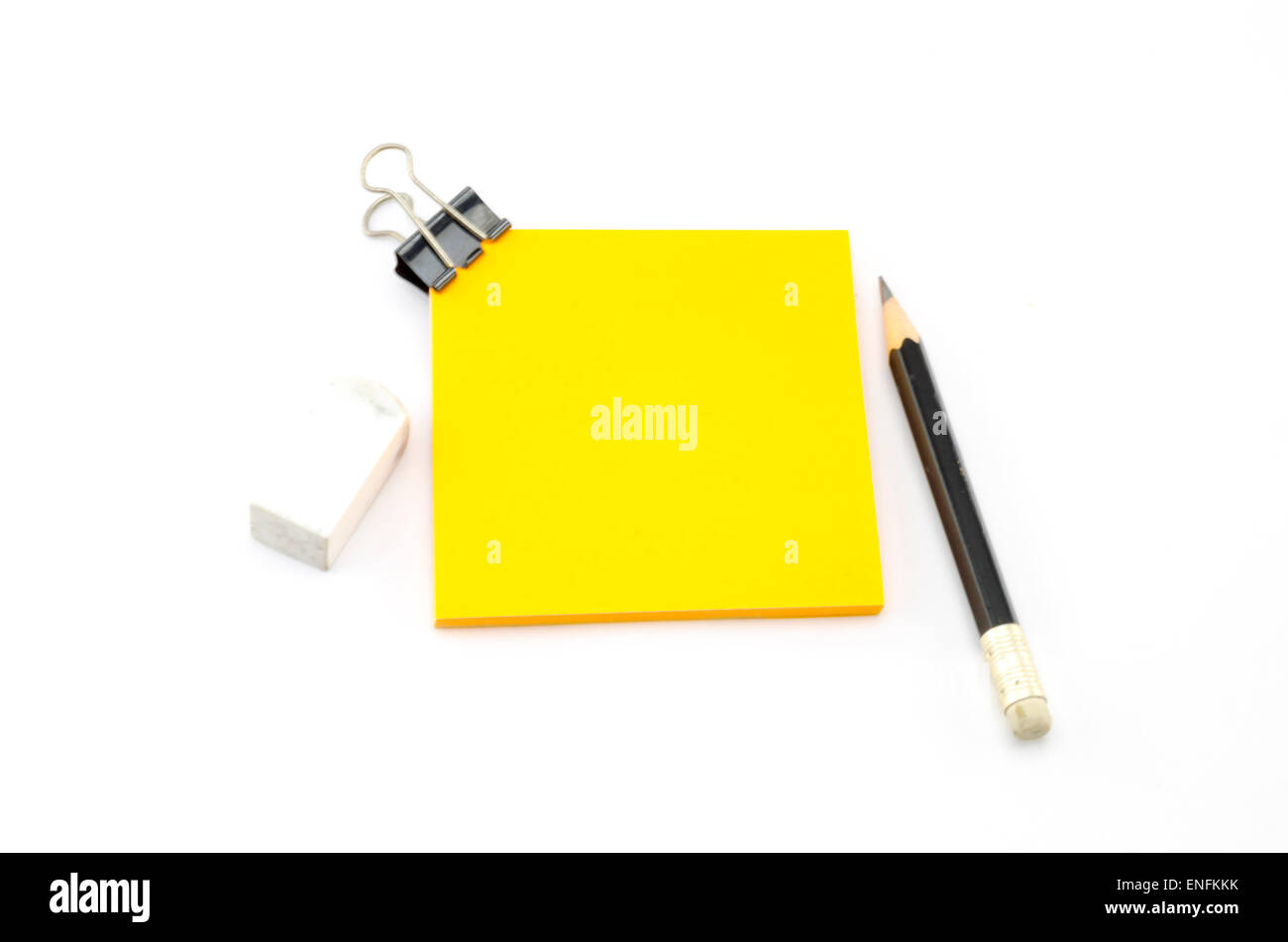 orange sticky note with black pencil isolated on white background Stock ...