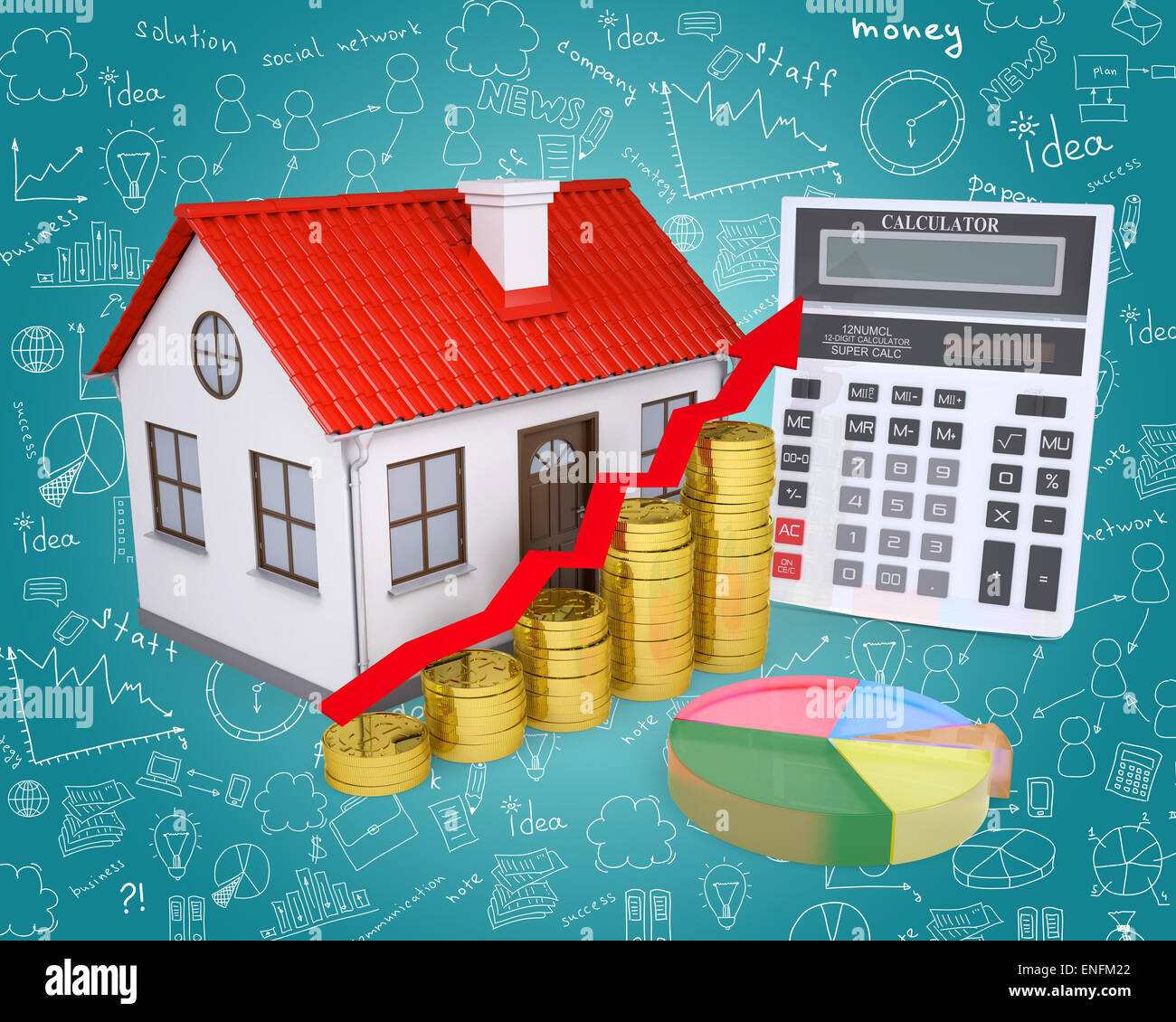 Small house with calculator Stock Photo - Alamy