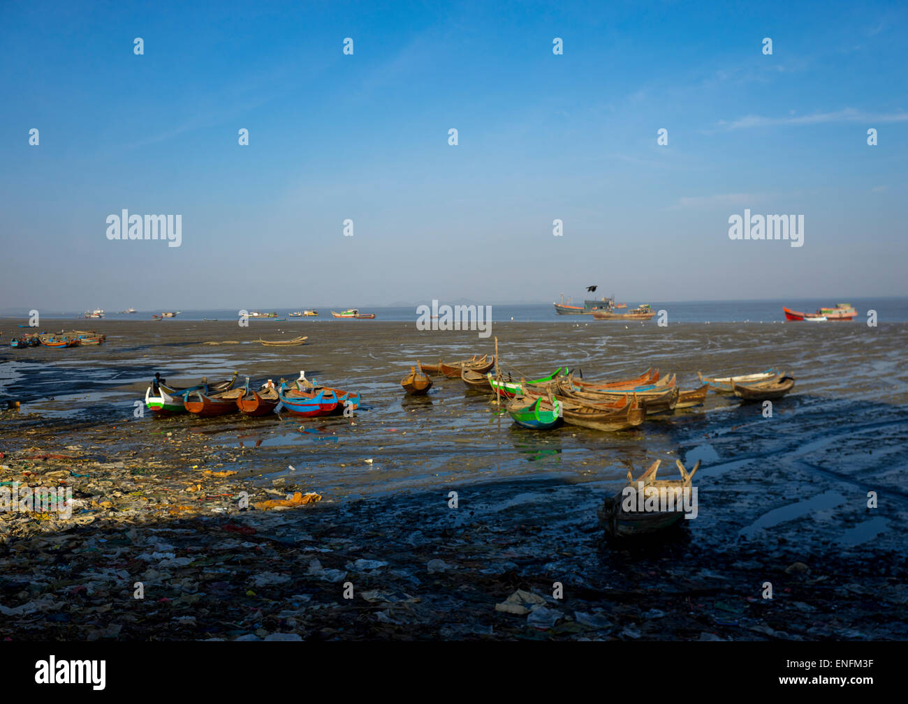 The Harbour At The Mouth Of Kaladan River, Sittwe, Myanmar Stock Photo ...