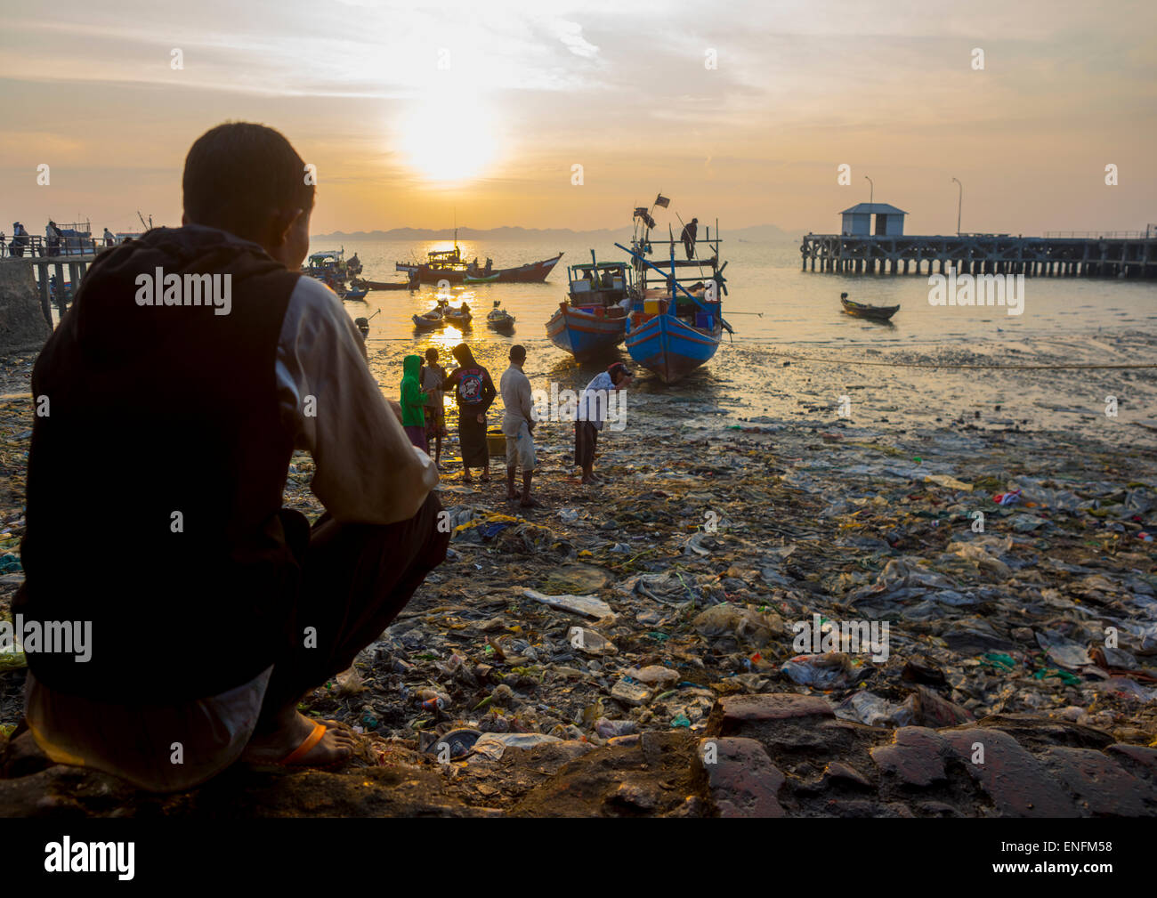 The Harbour At The Mouth Of Kaladan River, Sittwe, Myanmar Stock Photo ...